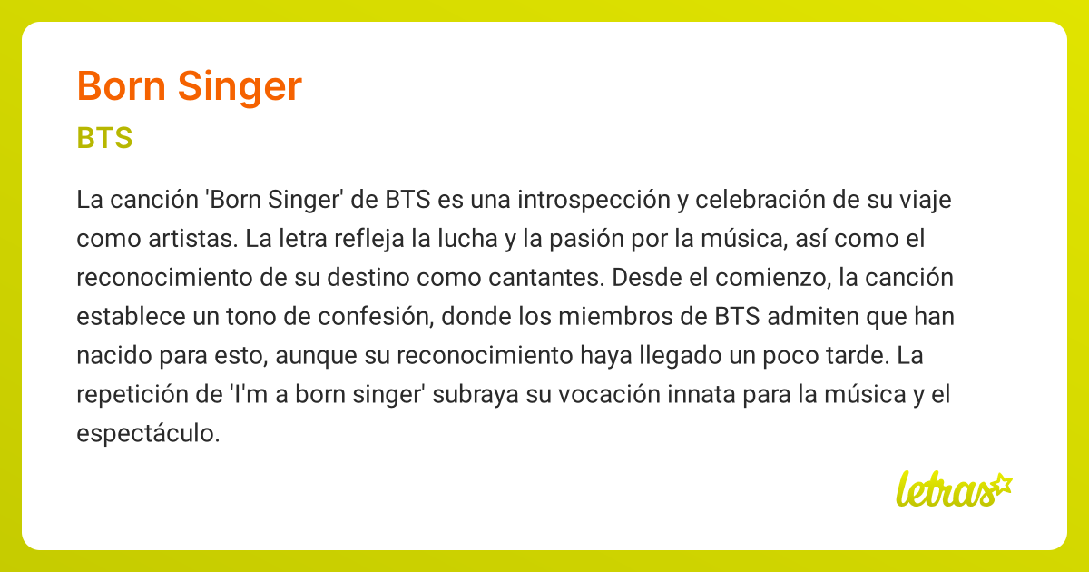Significado de la canción BORN SINGER (BTS) - LETRAS.COM