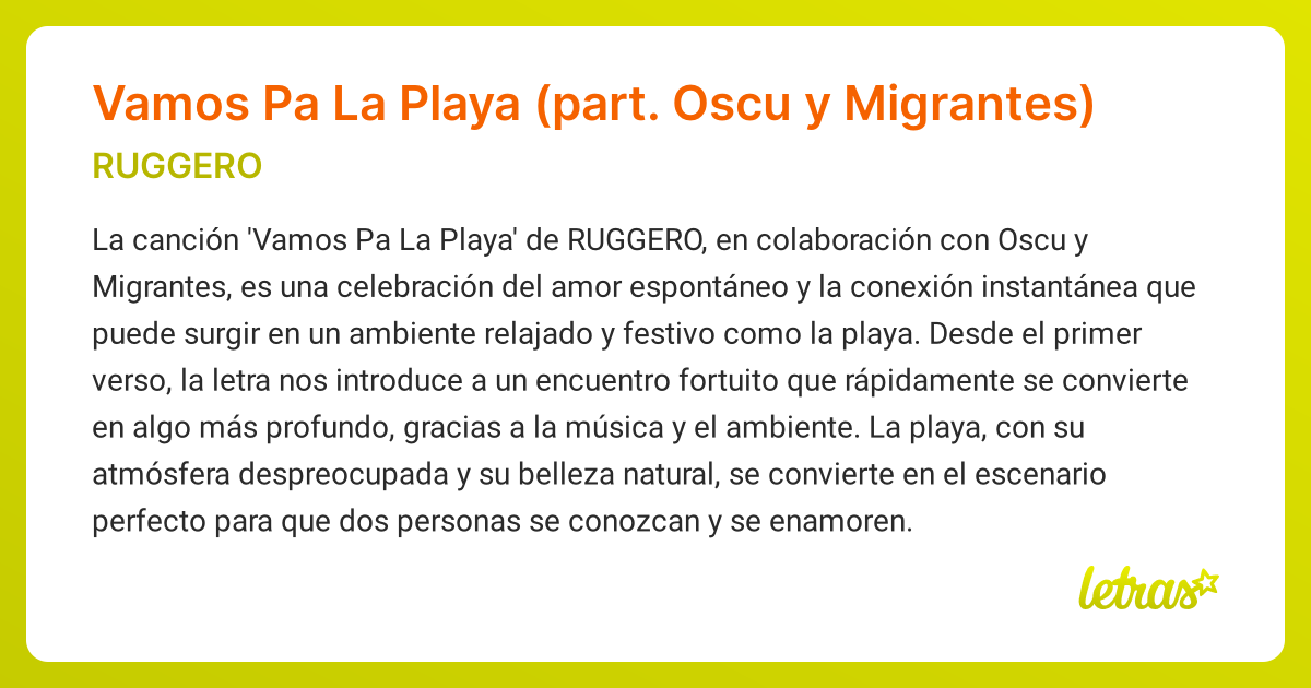 Significado de la canción Vamos Pa La Playa (part. Oscu y Migrantes ...
