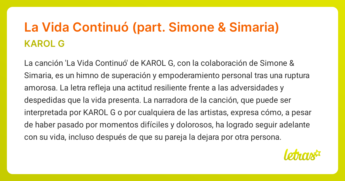 Significado de la canción La Vida Continuó (part. Simone & Simaria ...