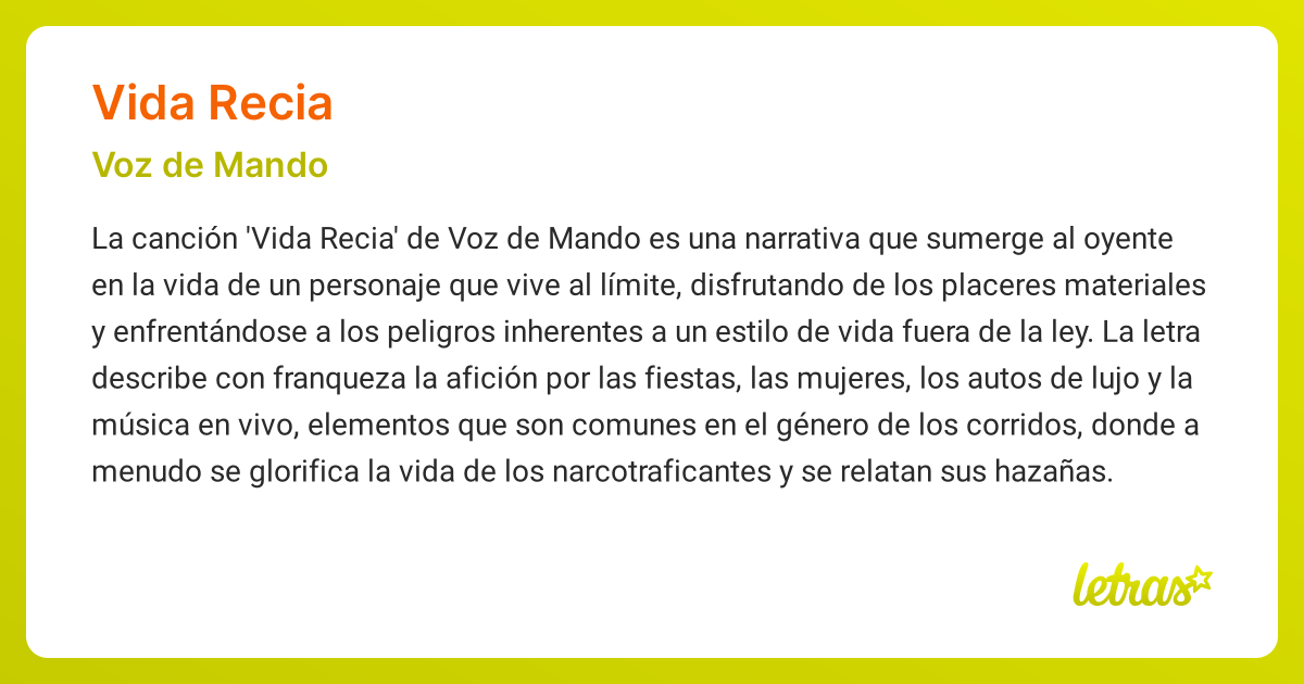 Significado de la canción VIDA RECIA (Voz de Mando) - LETRAS.COM