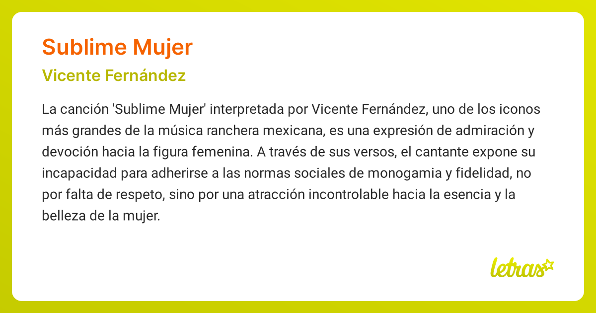 Significado de la canción SUBLIME MUJER (Vicente Fernández) - LETRAS.COM