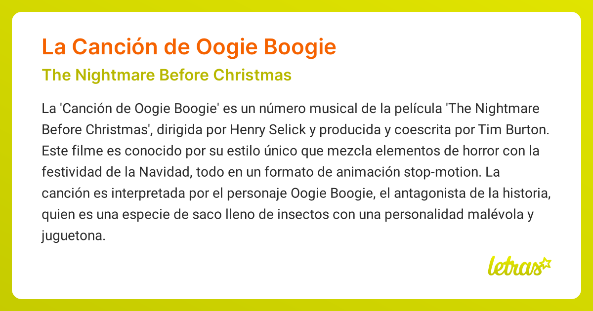 Significado de la canción LA CANCIÓN DE OOGIE BOOGIE (The Nightmare ...