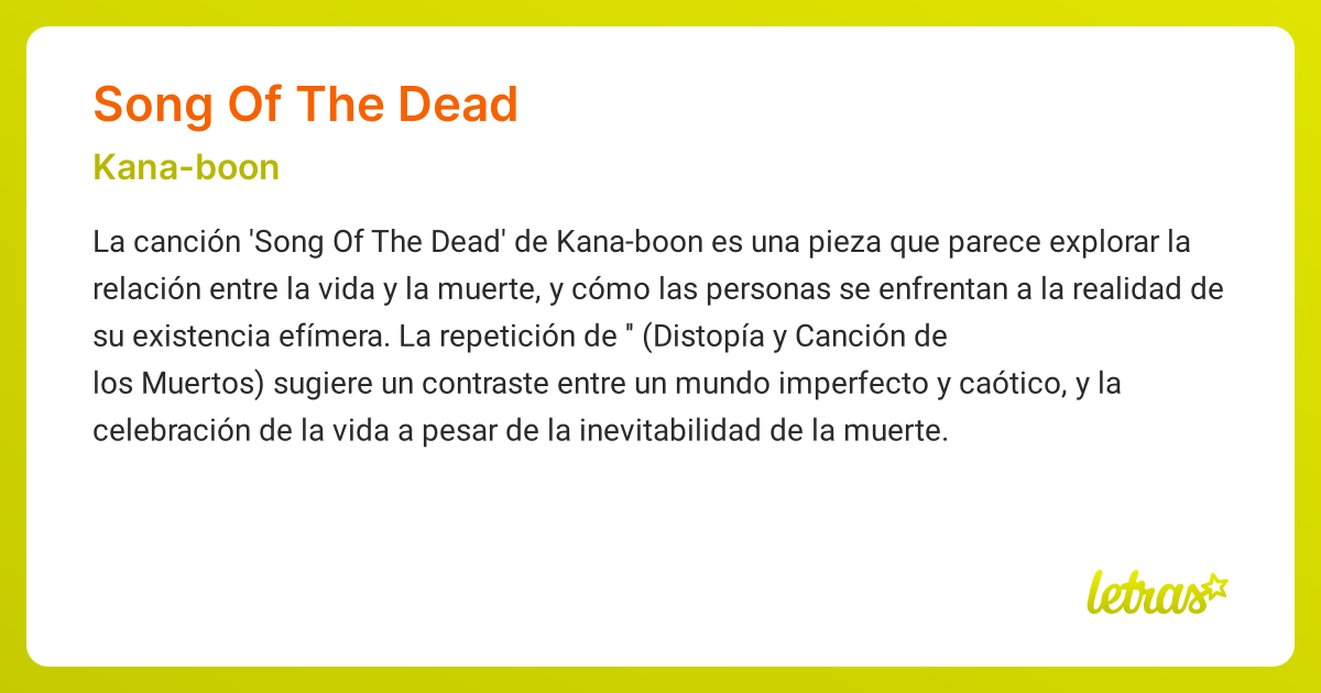 Significado de la canción SONG OF THE DEAD (Kana-boon) - LETRAS.COM