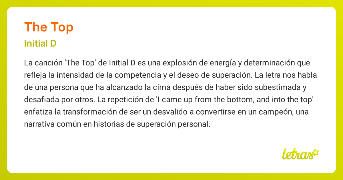 Significado de la canción THE TOP (Initial D) - LETRAS.COM
