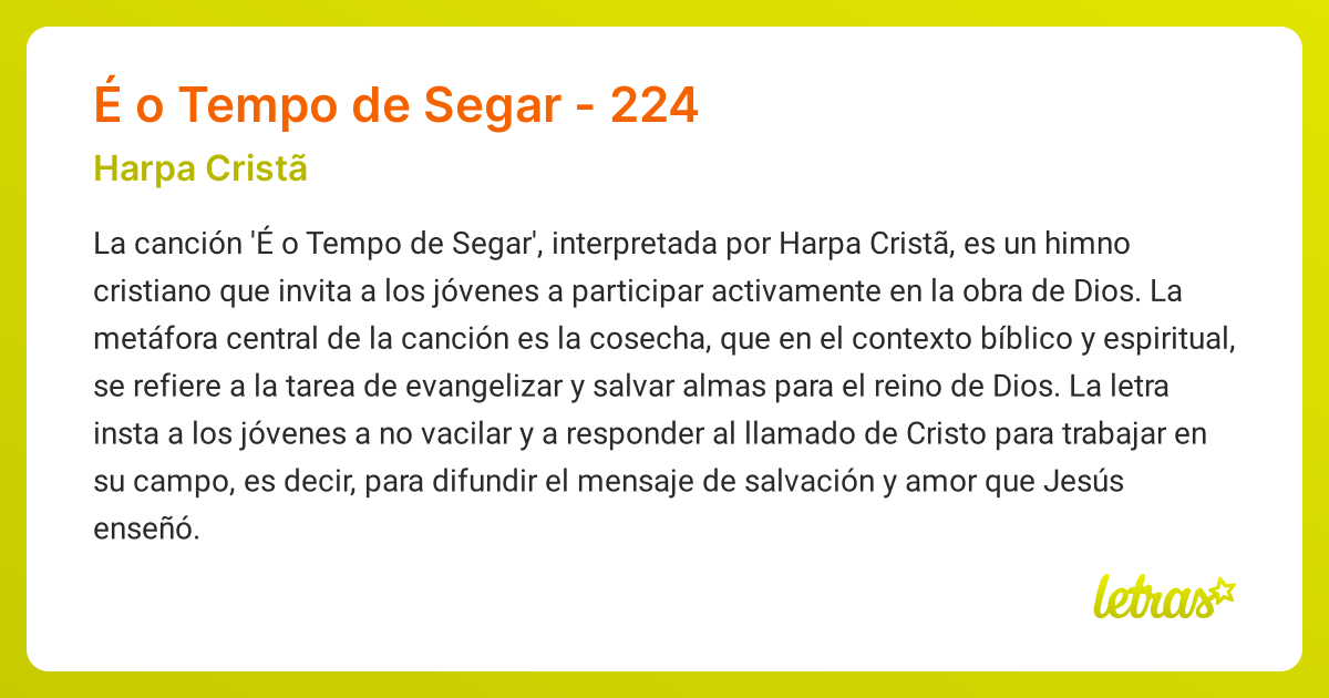 Significado de la canción É O TEMPO DE SEGAR - 224 (Harpa Cristã ...