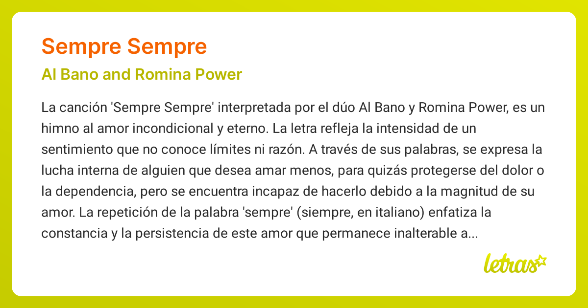 Significado de la canción SEMPRE SEMPRE (Al Bano and Romina Power ...