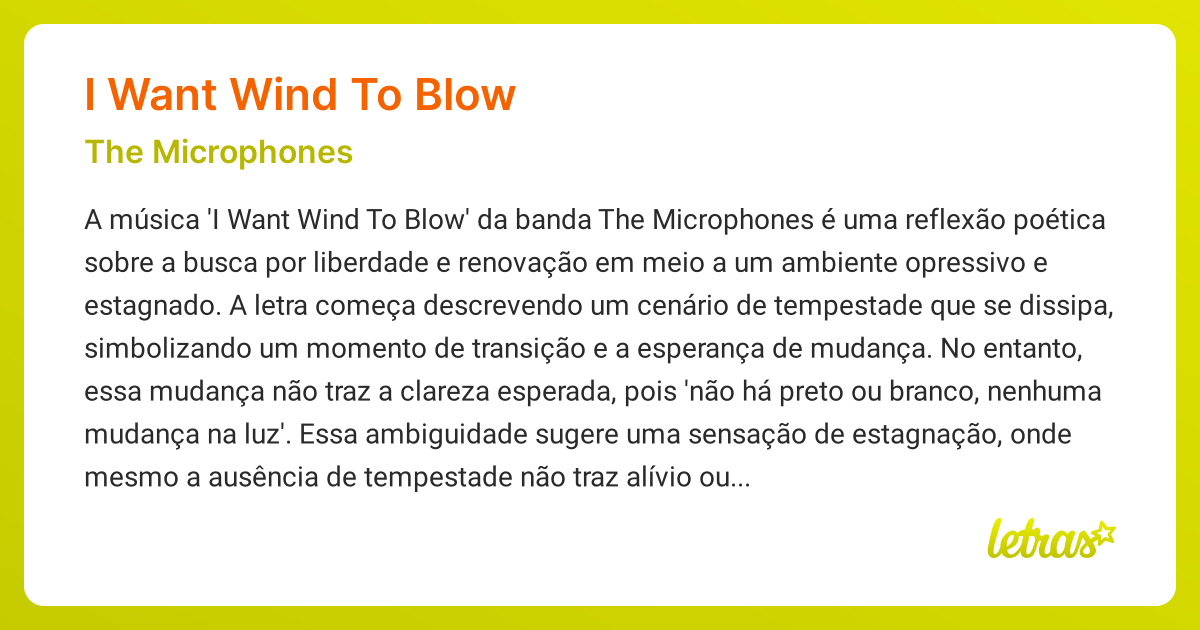 Significado da música I WANT WIND TO BLOW (The Microphones) - LETRAS.MUS.BR