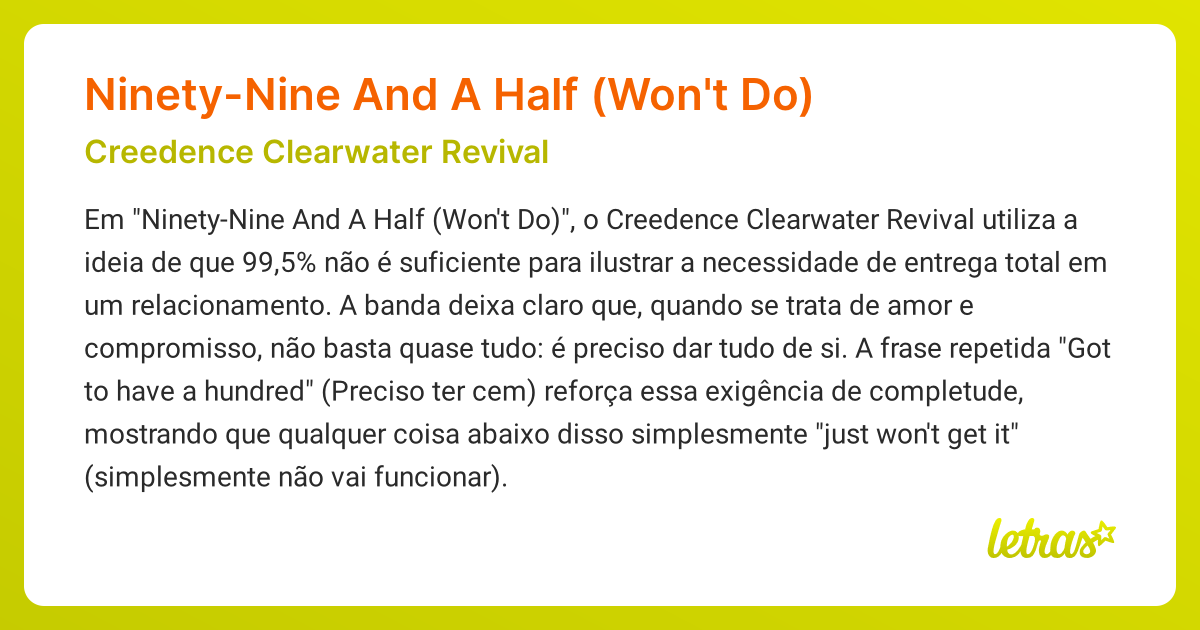 Significado da música Ninety-Nine And A Half (Won't Do) (Creedence ...
