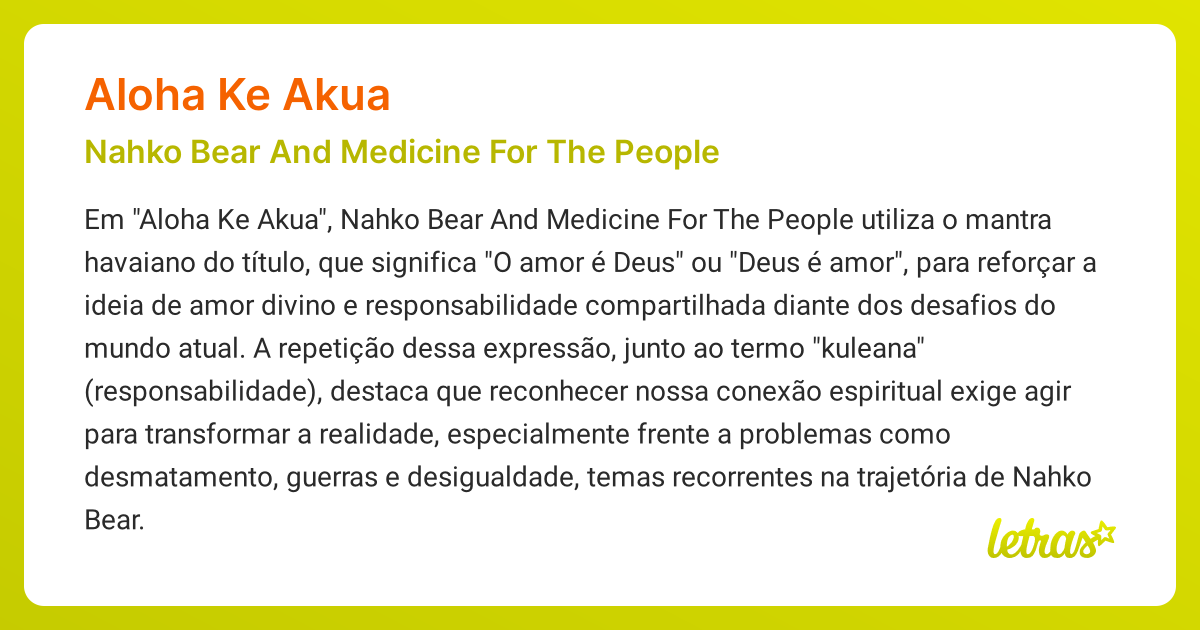 Significado da música ALOHA KE AKUA (Nahko Bear And Medicine For The ...