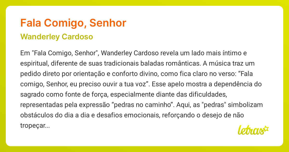 Significado da música FALA COMIGO, SENHOR (Wanderley Cardoso) - LETRAS ...