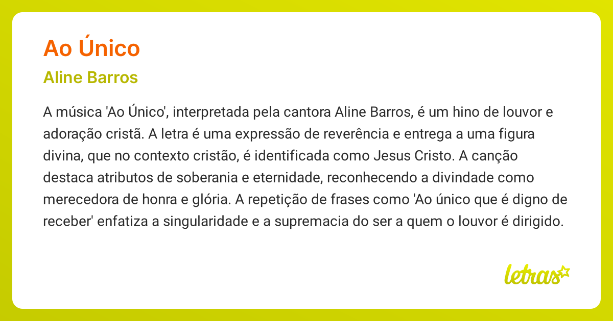 Significado da música AO ÚNICO (Aline Barros) - LETRAS.MUS.BR