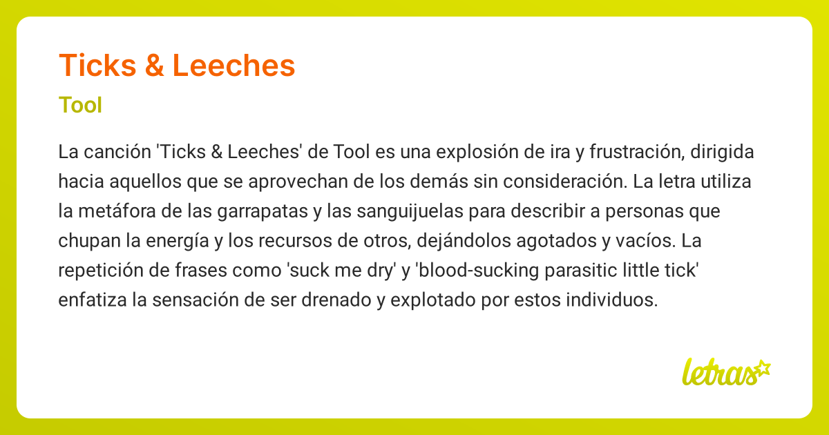 Significado de la canción TICKS & LEECHES (Tool) - LETRAS.COM