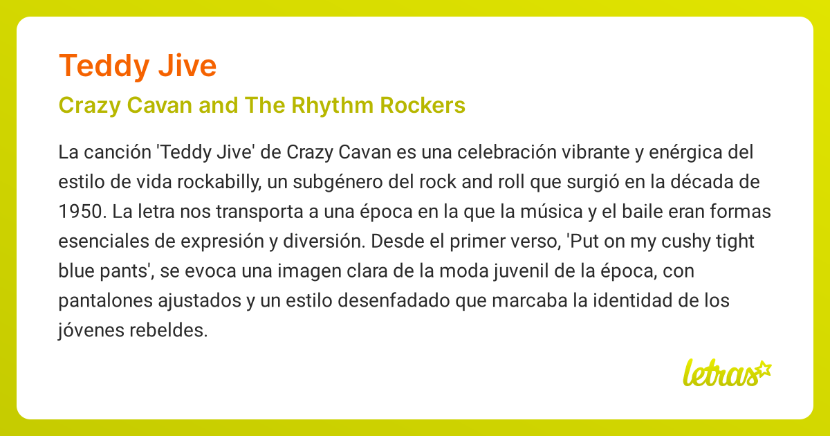 Significado de la canción TEDDY JIVE ( Crazy Cavan and The Rhythm ...