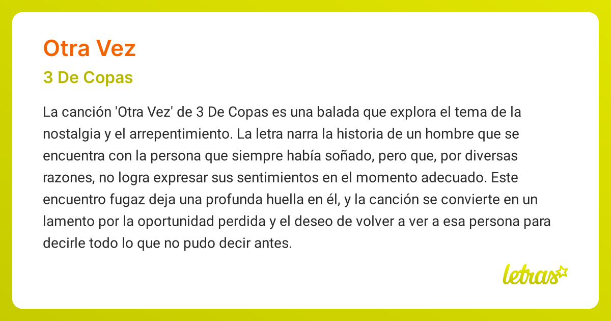 Significado de la canción OTRA VEZ (3 De Copas) - LETRAS.COM