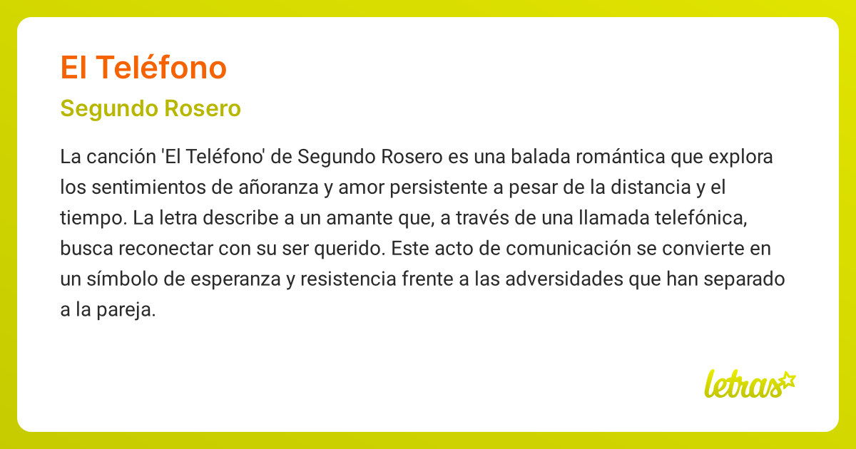 Significado de la canción EL TELÉFONO (Segundo Rosero) - LETRAS.COM