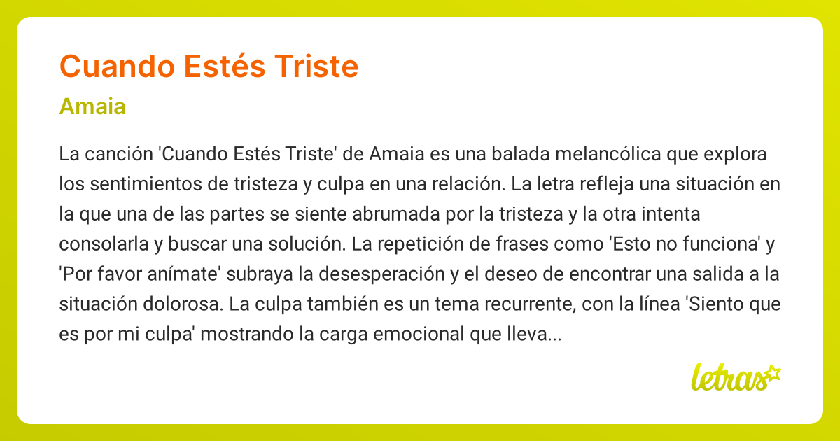 Significado de la canción CUANDO ESTÉS TRISTE (Amaia) - LETRAS.COM