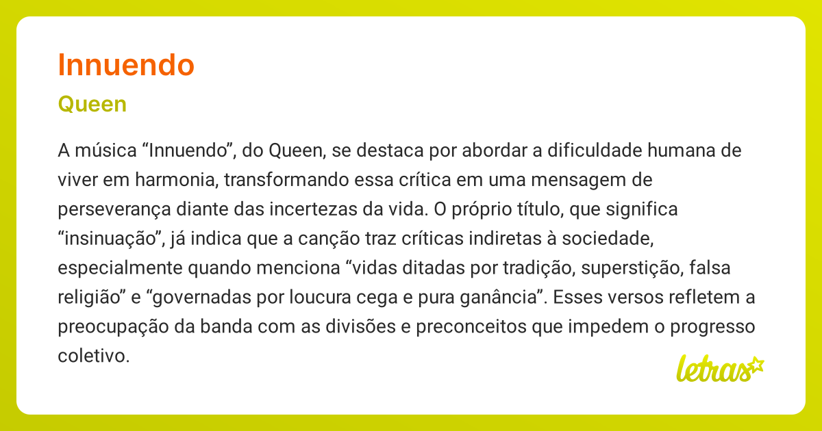 Significado da música INNUENDO (Queen) - LETRAS.MUS.BR