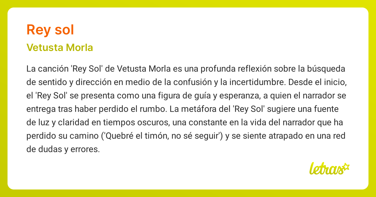 Significado de la canción REY SOL (Vetusta Morla) - LETRAS.COM
