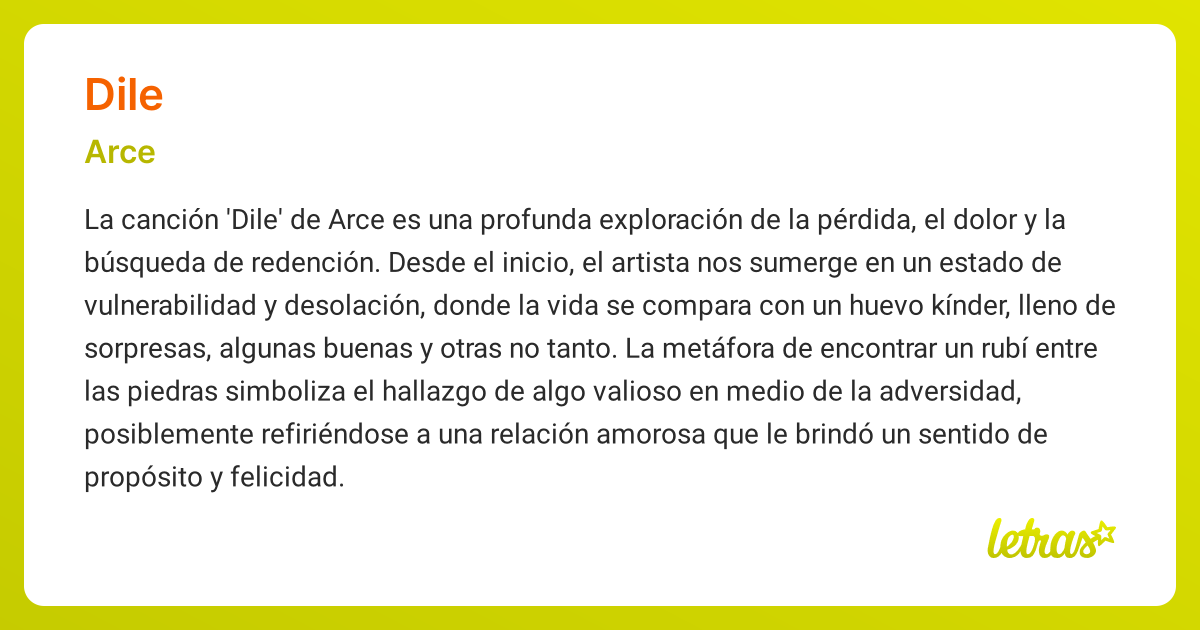 Significado de la canción DILE (Arce) - LETRAS.COM