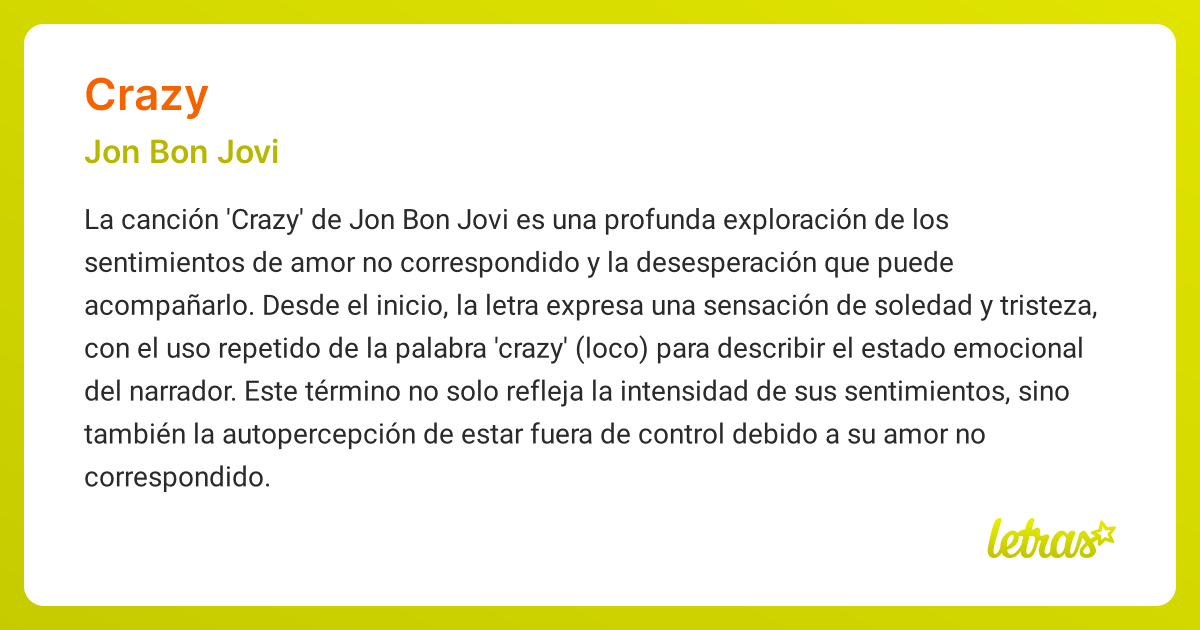 Significado de la canción CRAZY (Jon Bon Jovi) - LETRAS.COM