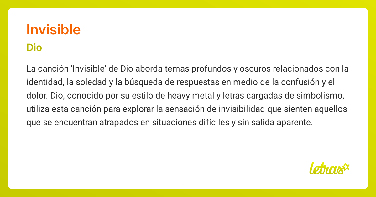 Significado de la canción INVISIBLE (Dio) - LETRAS.COM