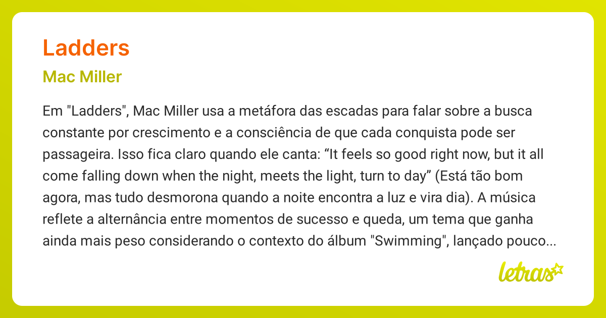 Significado da música LADDERS (Mac Miller) - LETRAS.MUS.BR