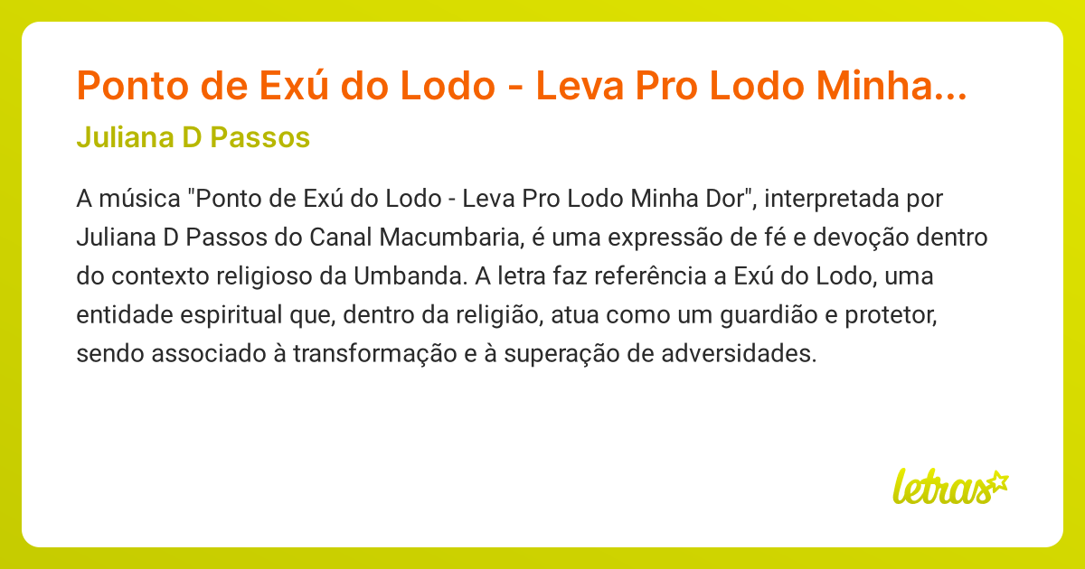 Significado da música Ponto de Exú do Lodo - Leva Pro Lodo Minha Dor ...