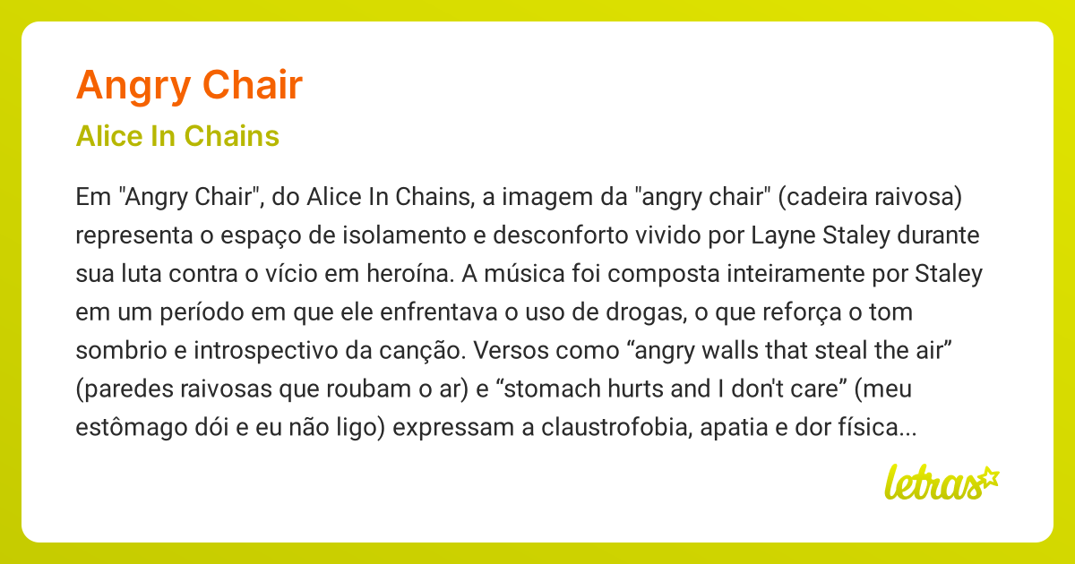 Significado da música ANGRY CHAIR (Alice In Chains) - LETRAS.MUS.BR