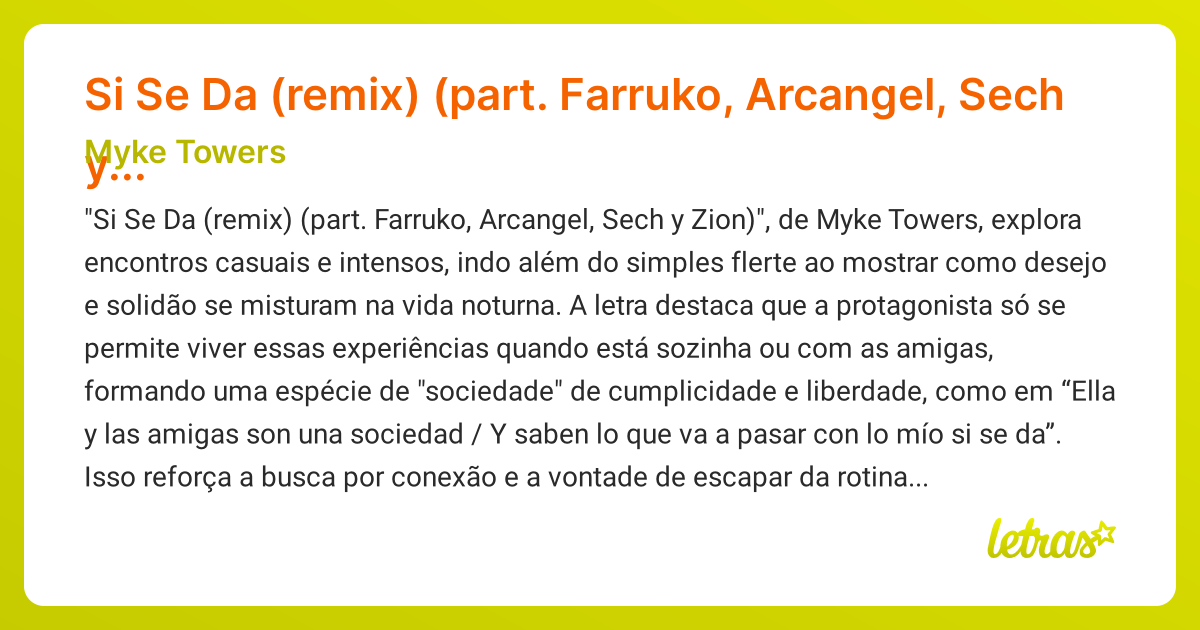 Significado da música Si Se Da (remix) (part. Farruko, Arcangel, Sech y ...