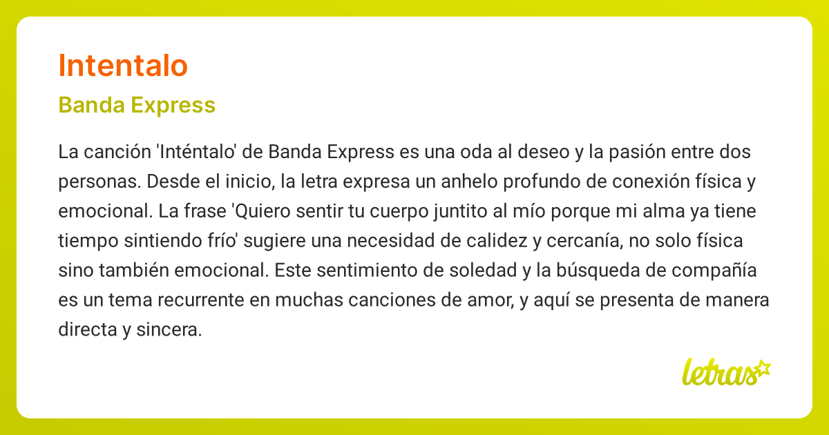 Significado de la canción INTENTALO (Banda Express) - LETRAS.COM