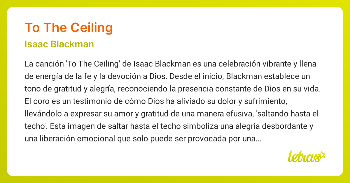 Significado de la canción TO THE CEILING (Isaac Blackman) - LETRAS.COM