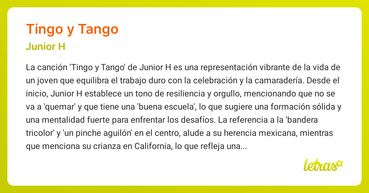 Significado de la canción TINGO Y TANGO (Junior H) - LETRAS.COM