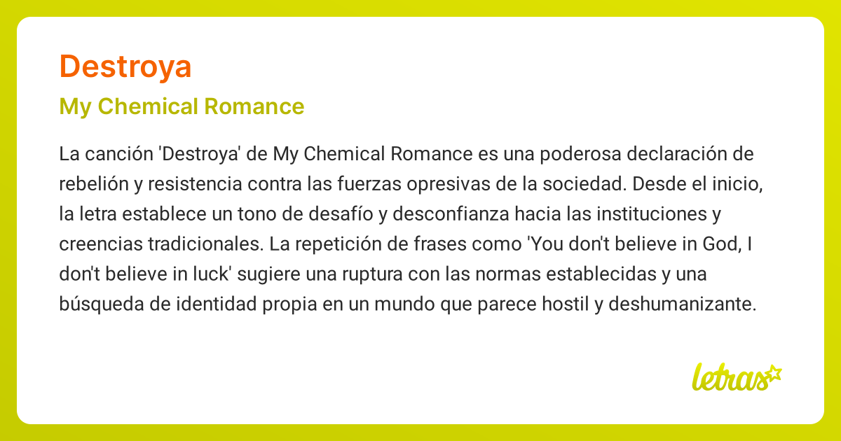 Significado de la canción DESTROYA (My Chemical Romance) - LETRAS.COM
