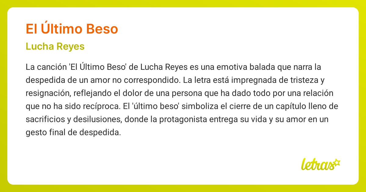 Significado de la canción EL ÚLTIMO BESO (Lucha Reyes) - LETRAS.COM