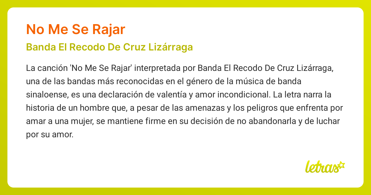 Significado de la canción NO ME SE RAJAR (Banda El Recodo De Cruz ...