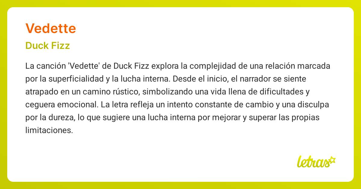 Significado de la canción VEDETTE (Duck Fizz) - LETRAS.COM