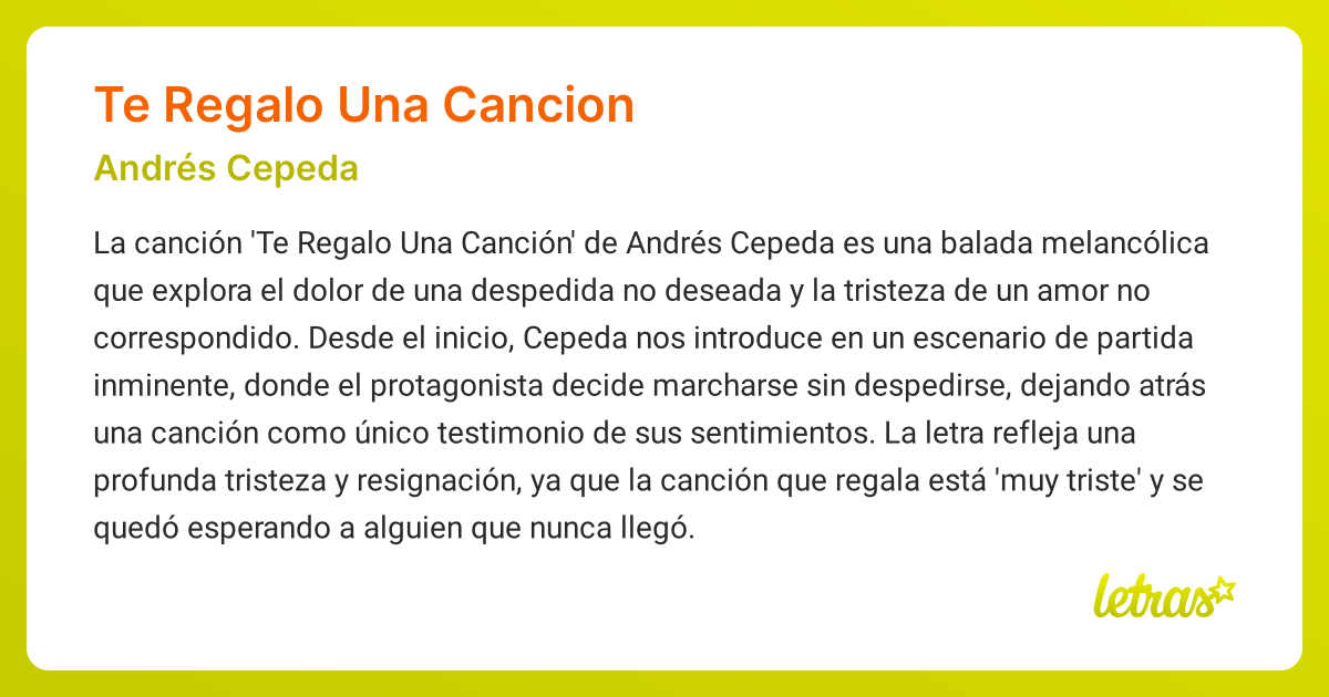 Significado de la canción TE REGALO UNA CANCION (Andrés Cepeda ...