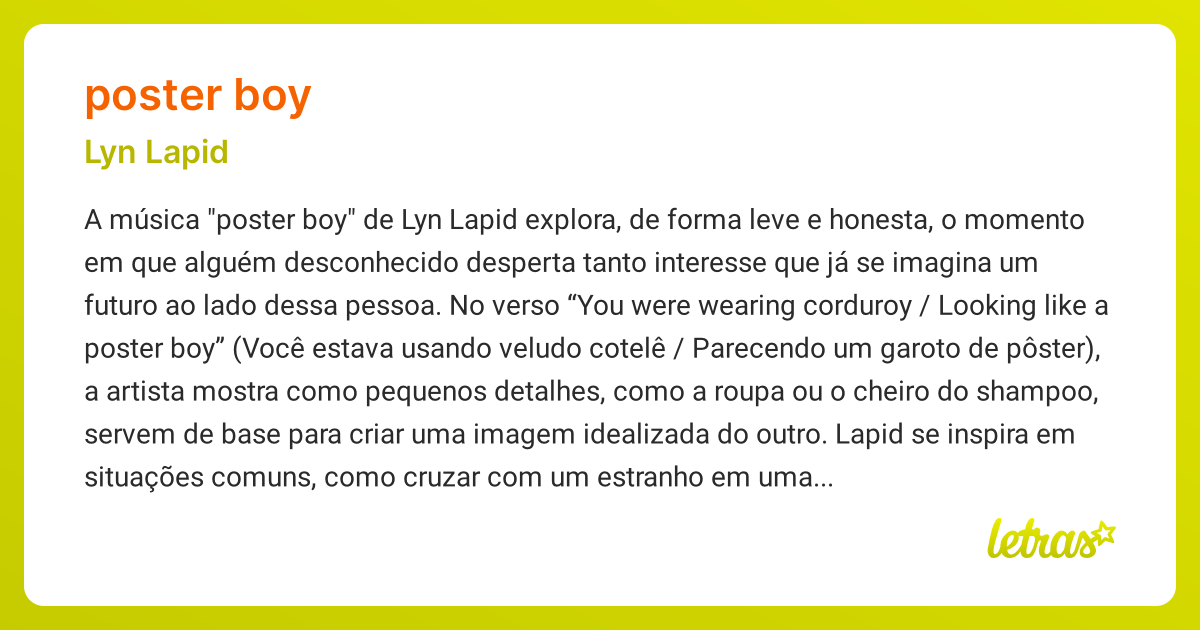 Significado da música POSTER BOY (Lyn Lapid) - LETRAS.MUS.BR