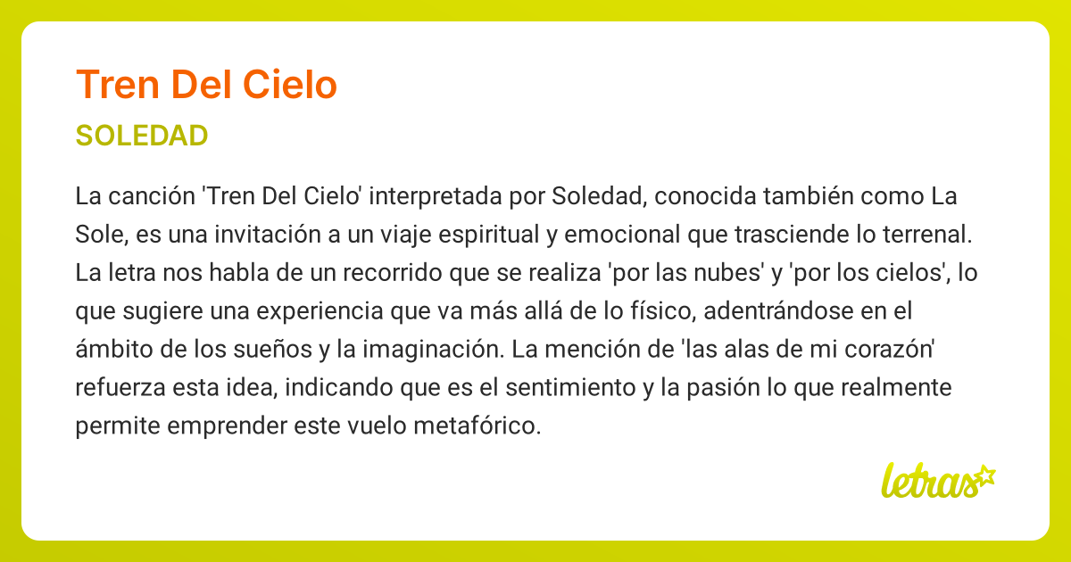 Significado de la canción TREN DEL CIELO (SOLEDAD) - LETRAS.COM