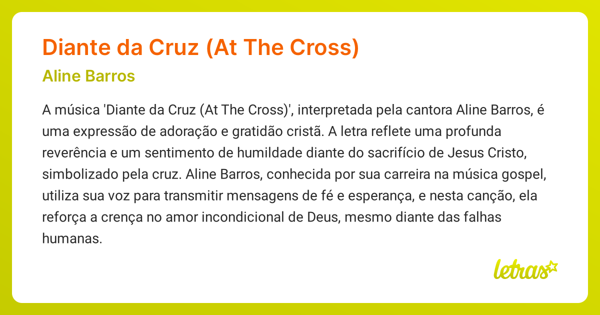 Significado da música DIANTE DA CRUZ (AT THE CROSS) (Aline Barros ...