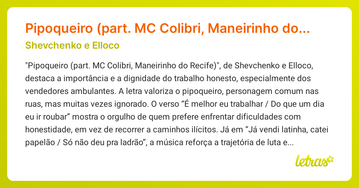 Significado da música Pipoqueiro (part. MC Colibri, Maneirinho do ...