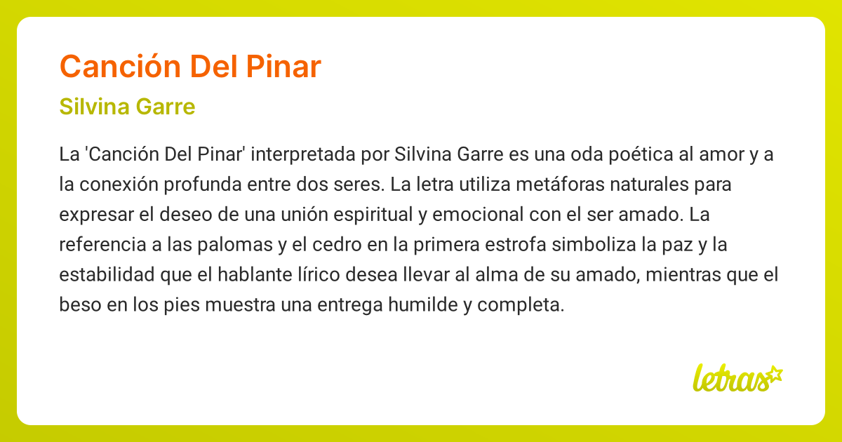 Significado de la canción CANCIÓN DEL PINAR (Silvina Garre) - LETRAS.COM