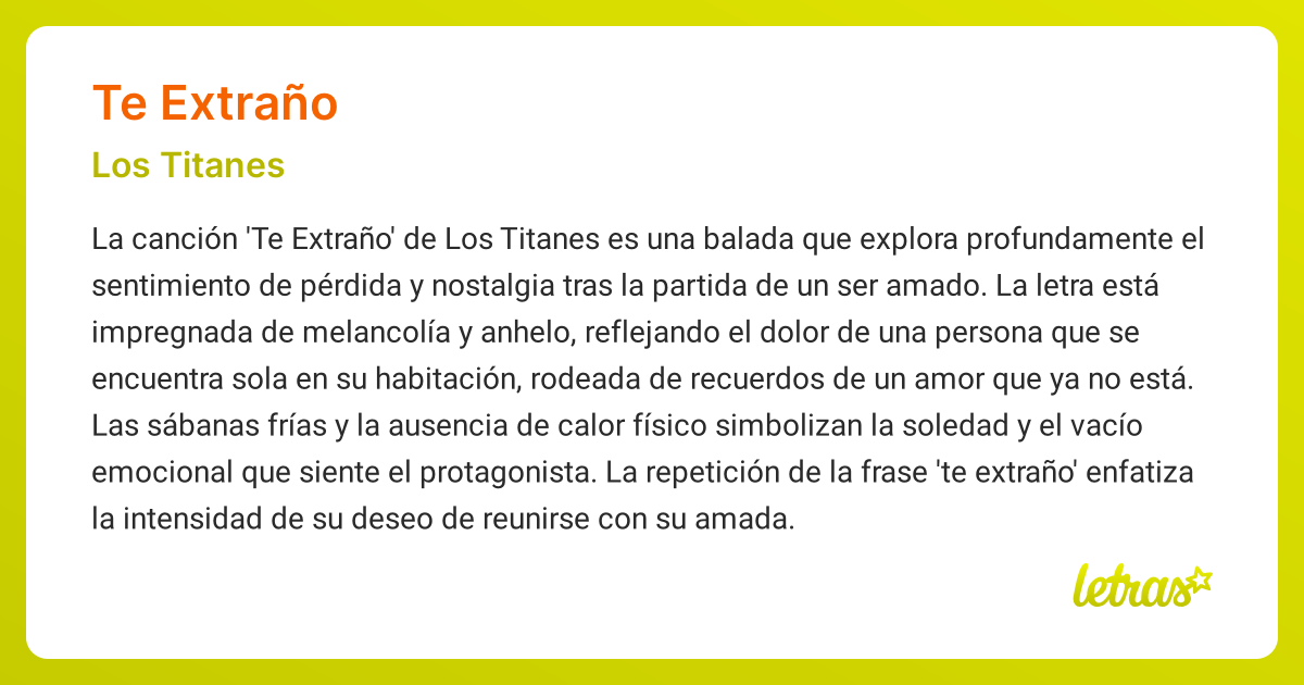 Significado de la canción TE EXTRAÑO (Los Titanes) - LETRAS.COM