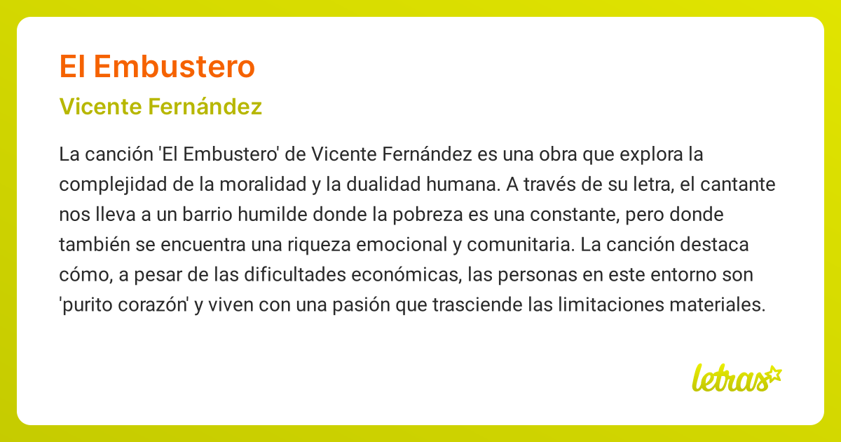 Significado de la canción EL EMBUSTERO (Vicente Fernández) - LETRAS.COM