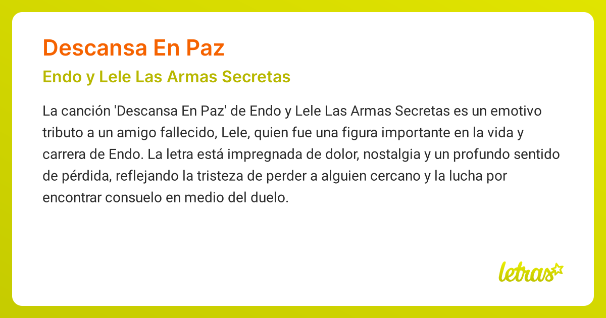 Significado de la canción DESCANSA EN PAZ (Endo y Lele Las Armas ...