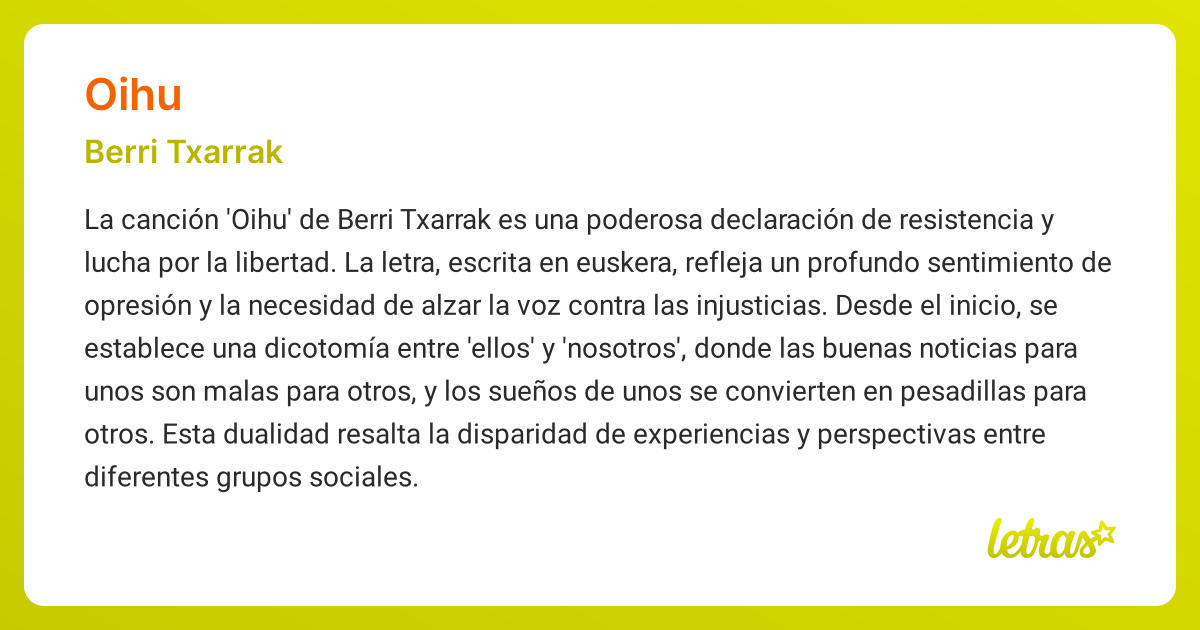 Significado de la canción OIHU (Berri Txarrak) - LETRAS.COM