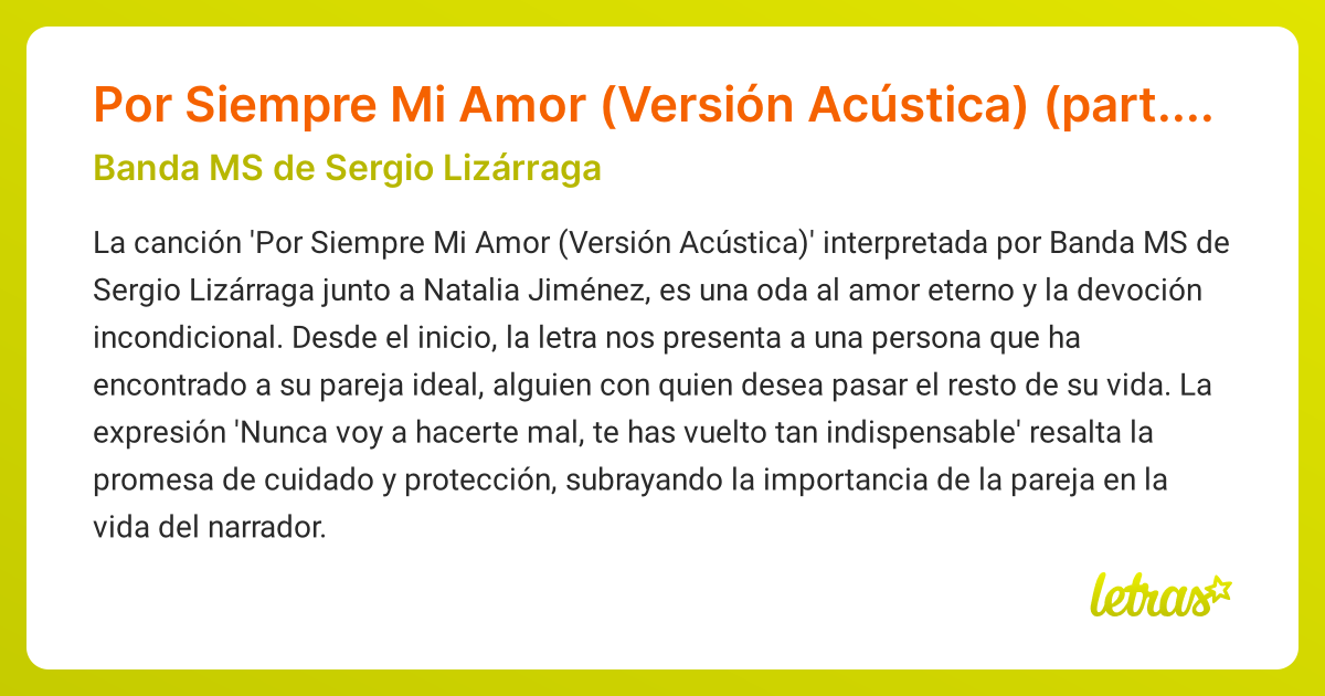 Significado de la canción Por Siempre Mi Amor (Versión Acústica) (part ...