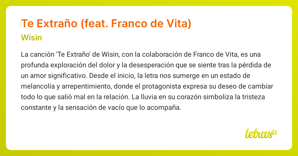 Significado de la canción Te Extraño (feat. Franco de Vita) (Wisin ...