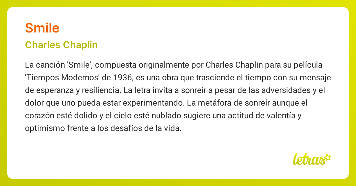 Significado de la canción SMILE (Charles Chaplin) - LETRAS.COM
