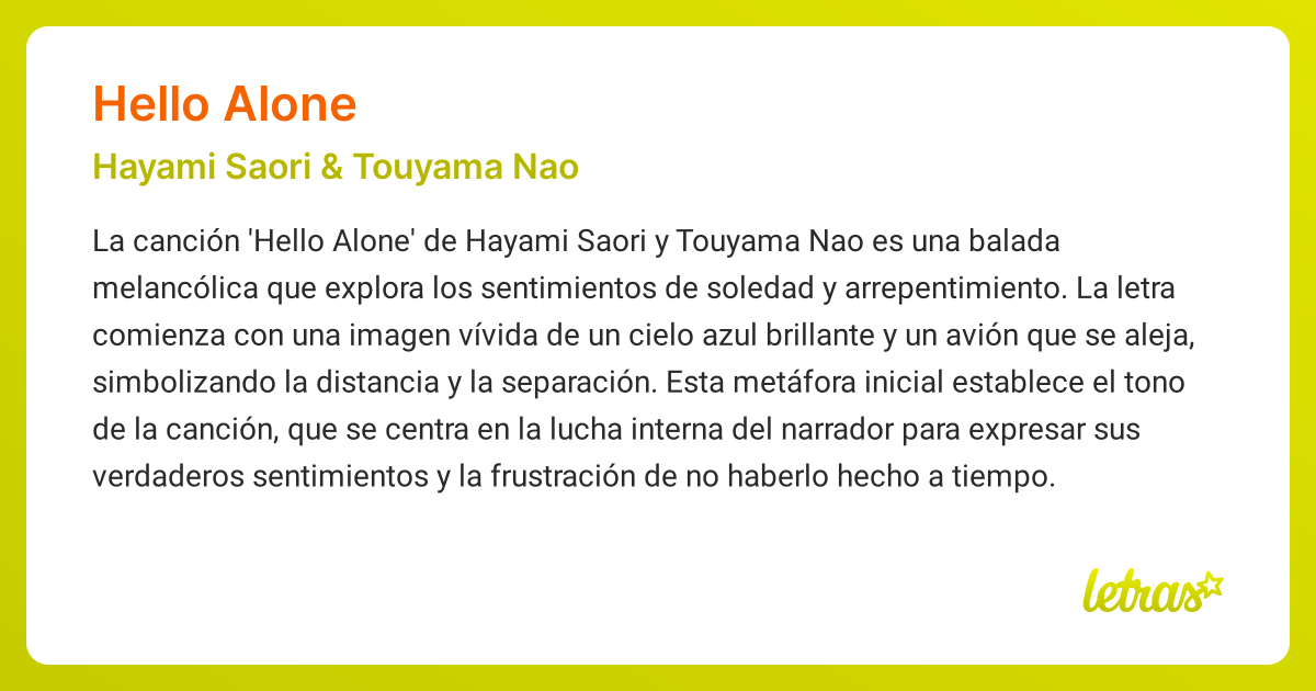 Significado de la canción HELLO ALONE (Hayami Saori & Touyama Nao ...